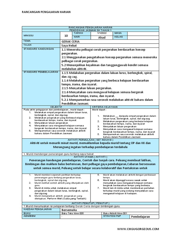 RPH Minggu 10 PJ THN 1 by Cikgu Gorgeous | PDF
