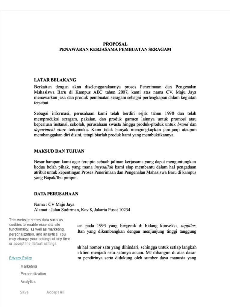 PDF Proposal Penawaran Kerjasama Pembuatan Seragam - Compress | PDF
