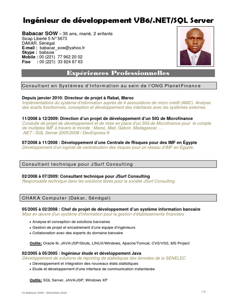 CV BabacarSOW | PDF | Microsoft SQL Server | Bases de données