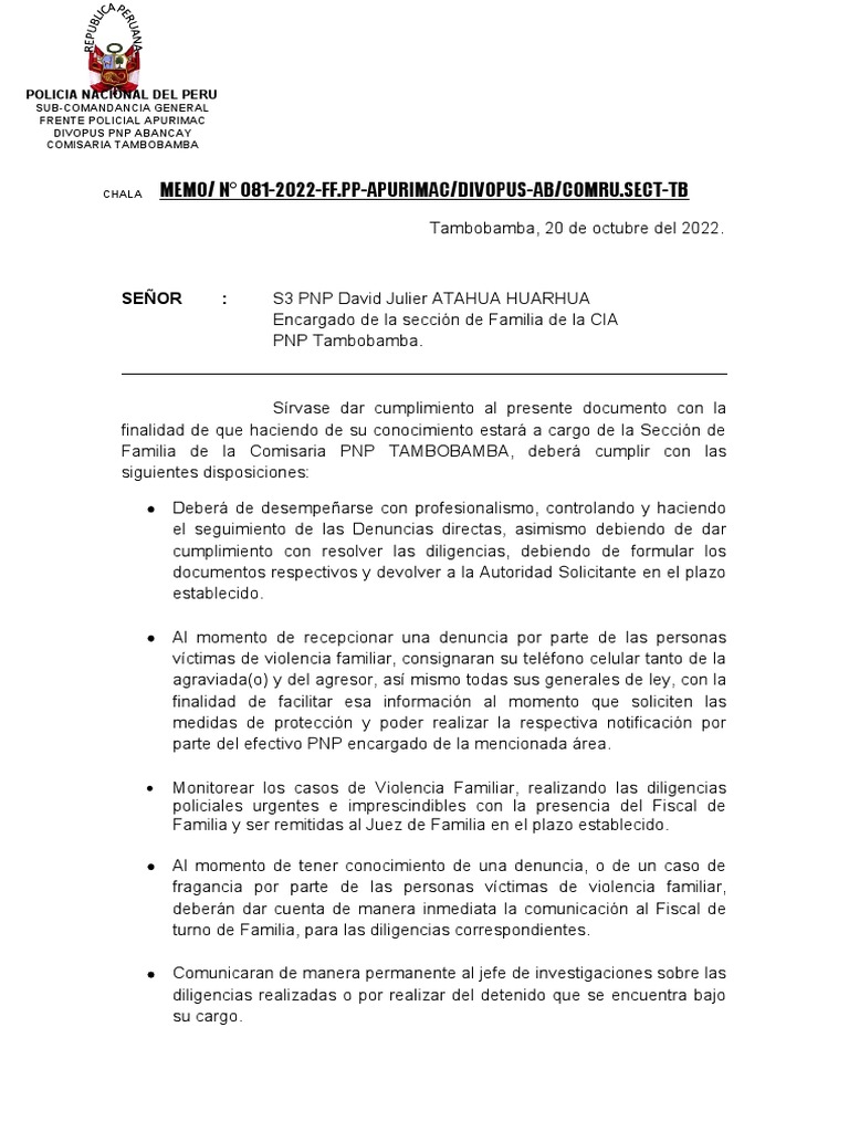 Memoradum Alferez Huamani 2022 Familia S3 Atahua | PDF | Gobierno ...