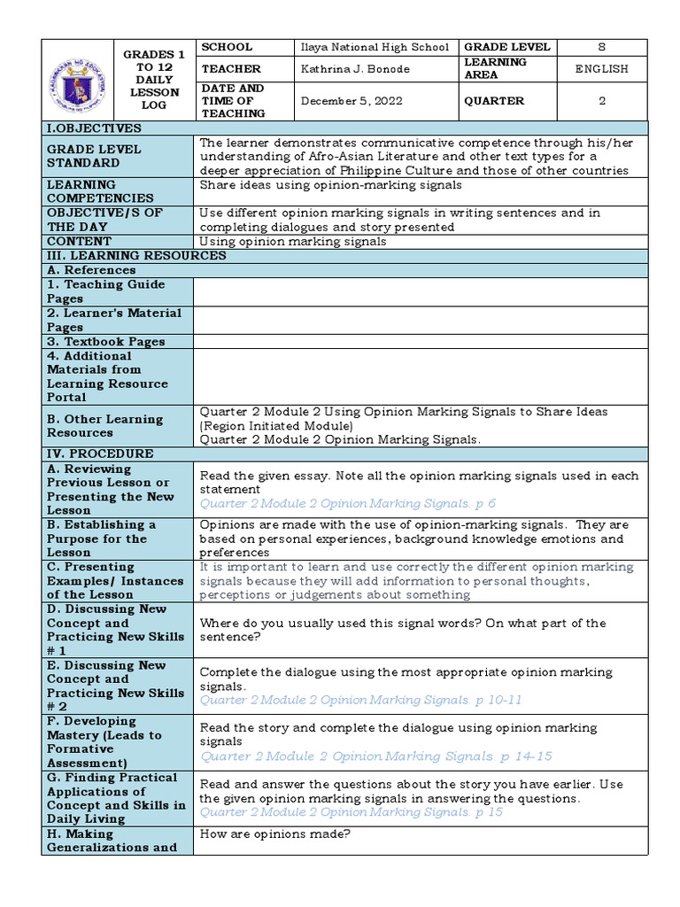 English 8 Quarter 2 Week 5 | PDF | Learning | Teaching Method