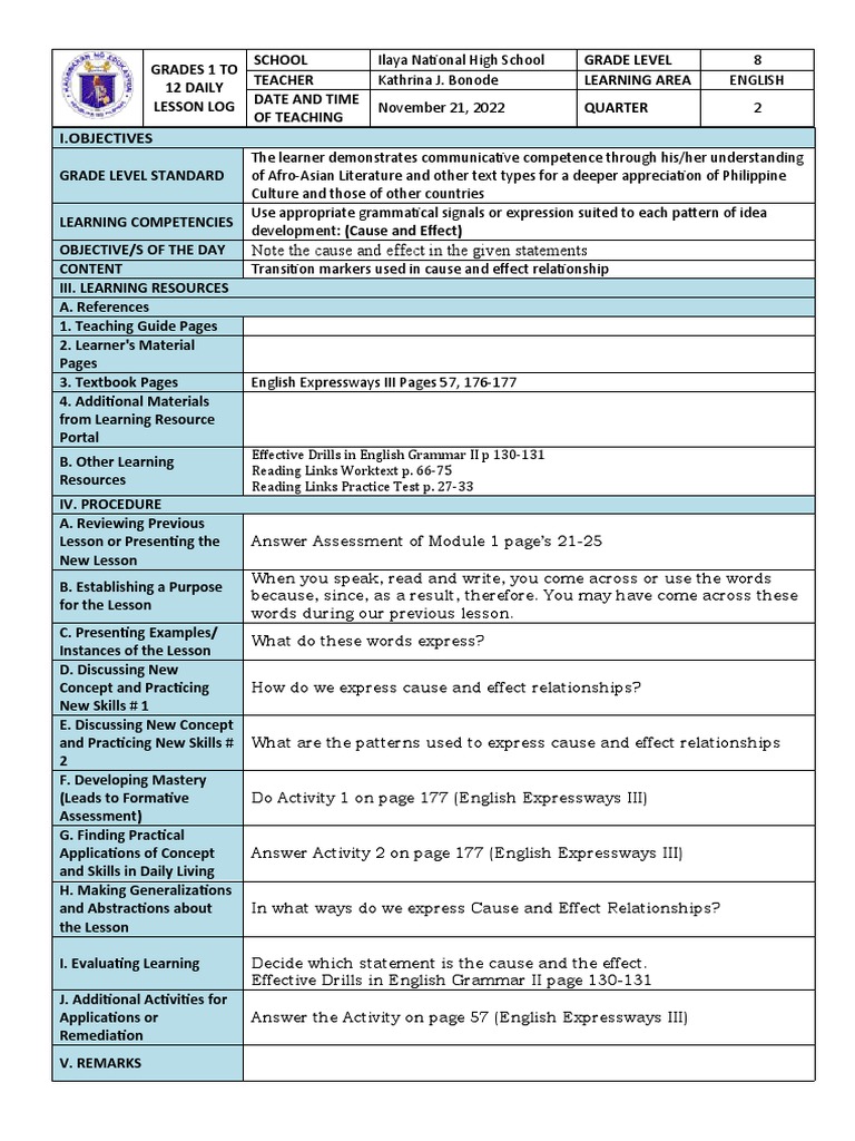 English 8 Quarter 2 Week 3 | PDF | Learning | Teaching Method