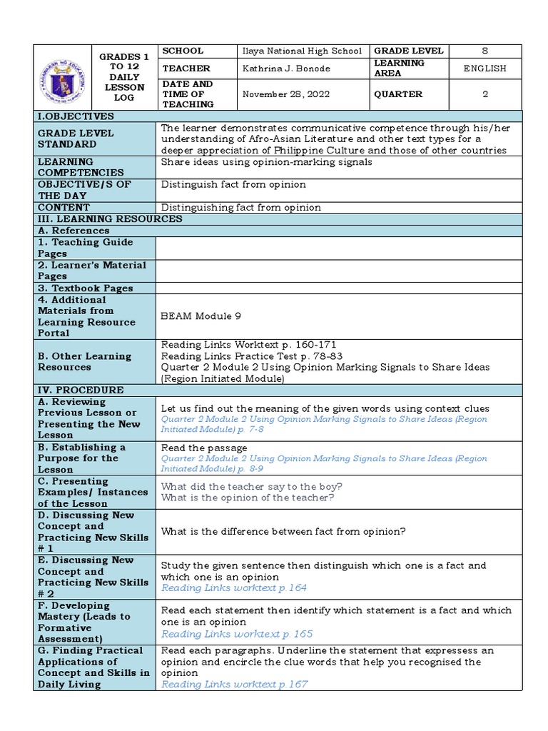 Distinguishing Fact from Opinion | PDF | Learning | Teaching Method