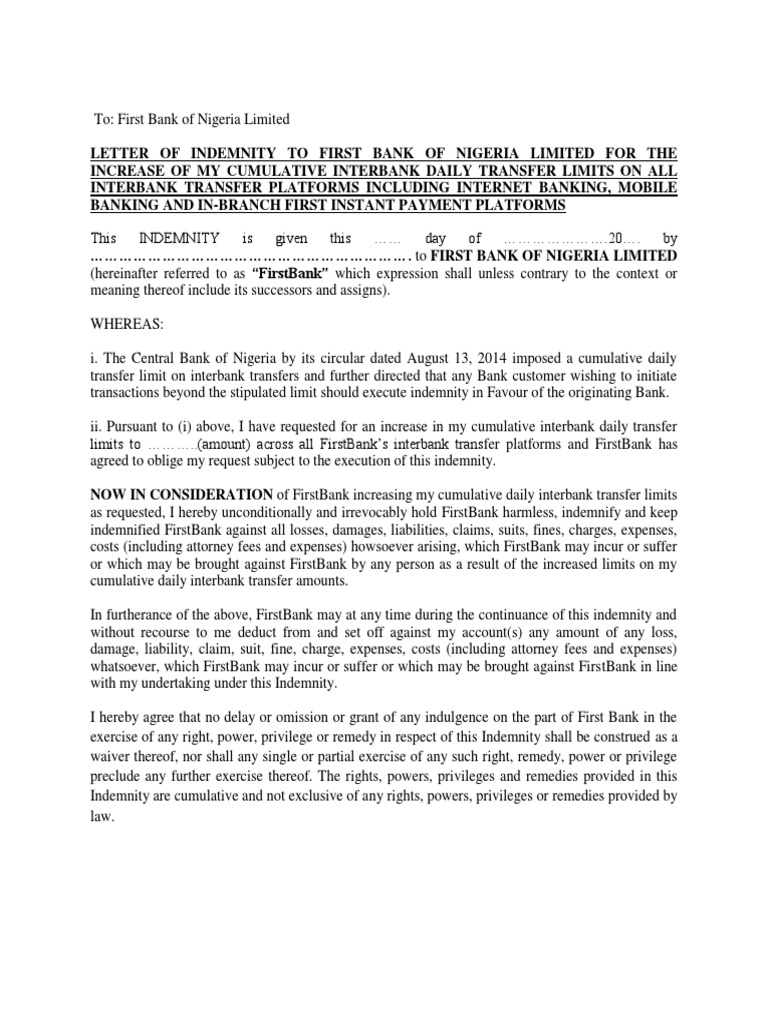 NIP Indemnity Form | PDF | Indemnity | Civil Law (Legal System)