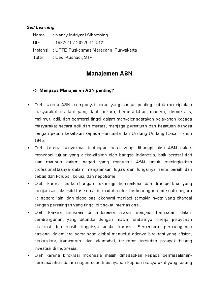 Self Learning - Manajemen ASN | PDF | Ilmu Sosial