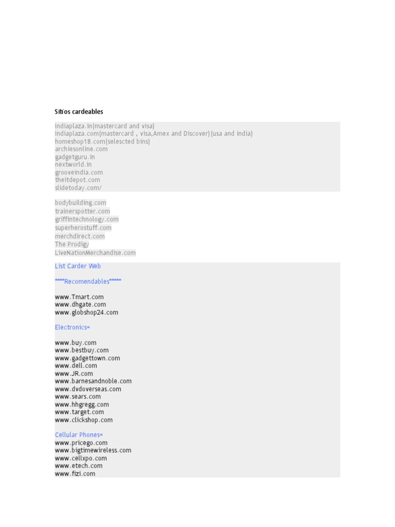 List of cardable and recommended websites | PDF | Master Card | Visa Inc.