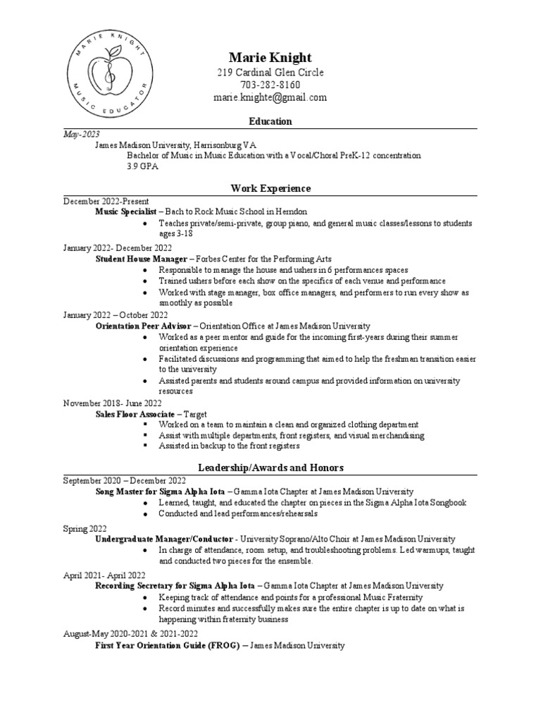 Knight Mued Resume | PDF | Conducting | Choir