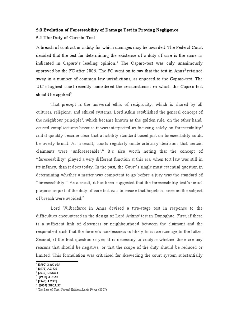 Evolution of Foreseeability in Negligence | PDF | Duty Of Care | Negligence