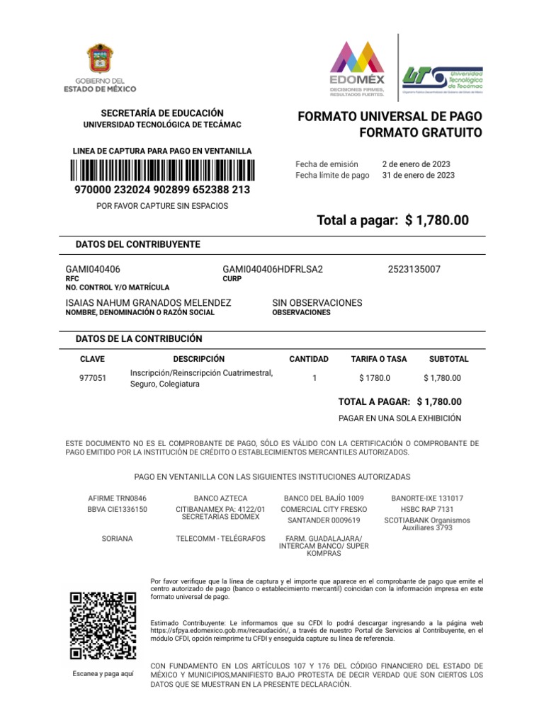 Formato de Pago Universal With Primefaces | PDF | Bancario | Servicios financieros