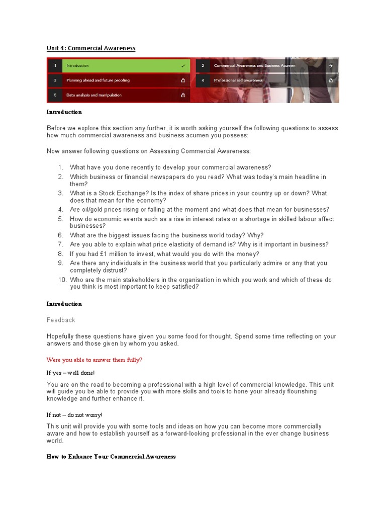 EPSM Unit 4 Commercial Awareness | PDF | Cost Of Living | Strategic Management