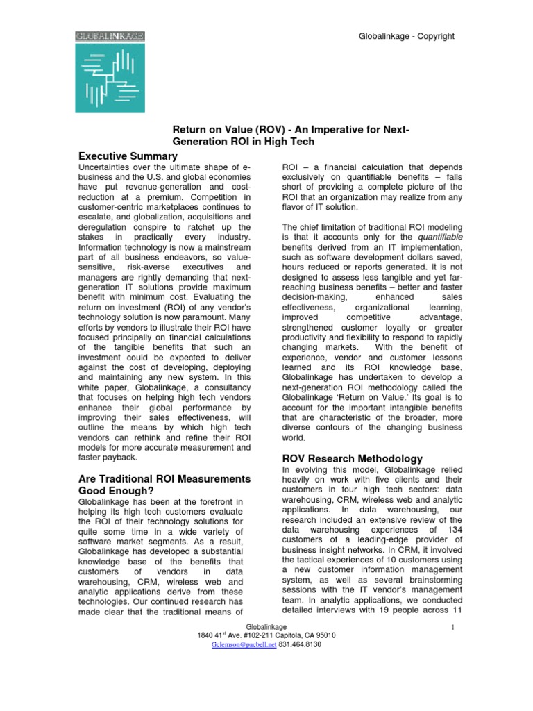 Return On Value (ROV) - An Imperative For Next-Generation ROI in High ...