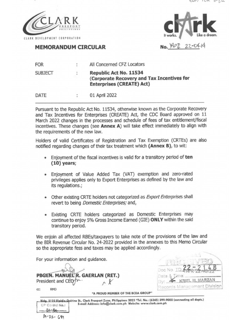 Memo Circular - RA No.11534 CREATE | PDF