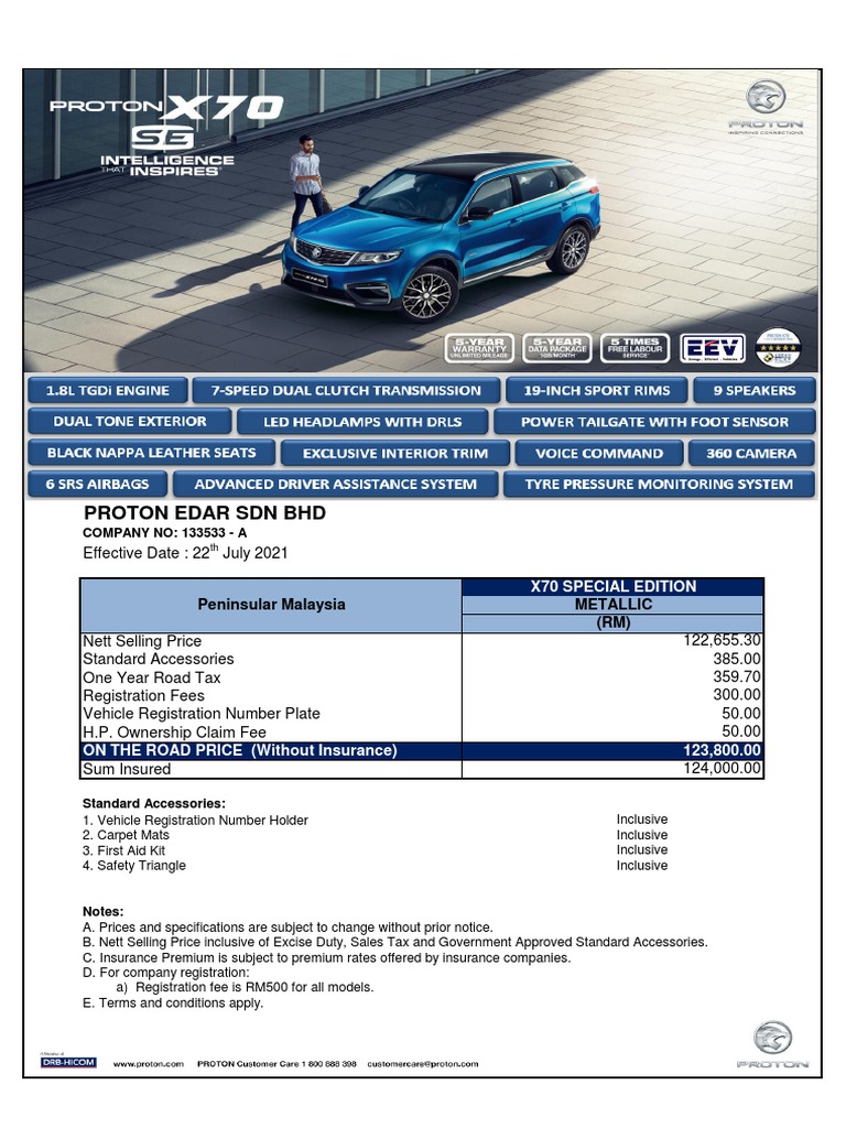 Proton X70 Pricing and Road Tax Details | PDF