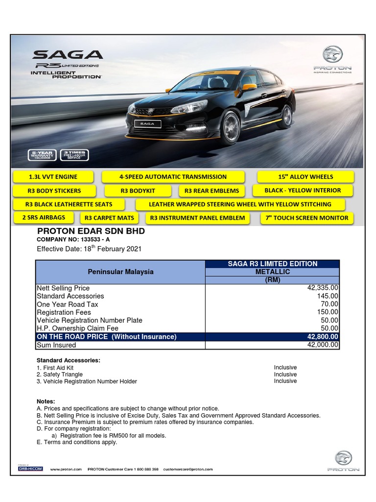 PROTON SAGA R3 Pricing and Specs | PDF