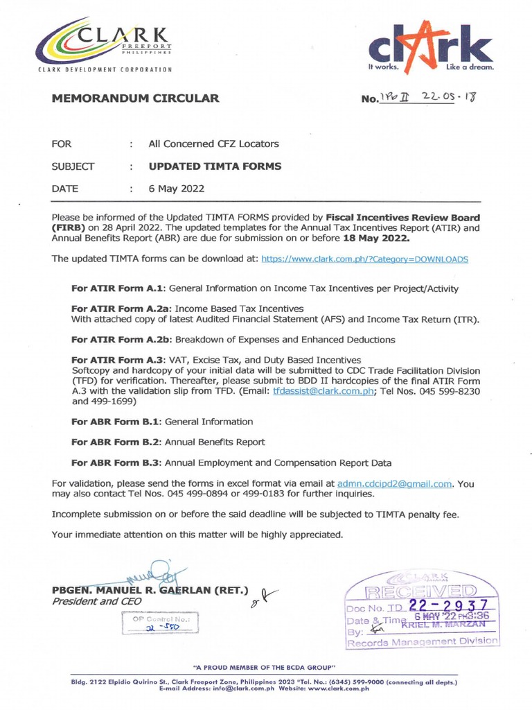 Updated TIMTA Forms | PDF