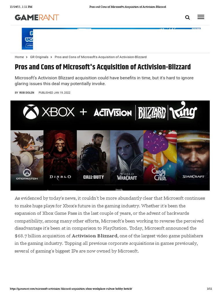 Pros and Cons of Microsoft's Acquisition of Activision-Blizzard | PDF | Microsoft | Blizzard ...