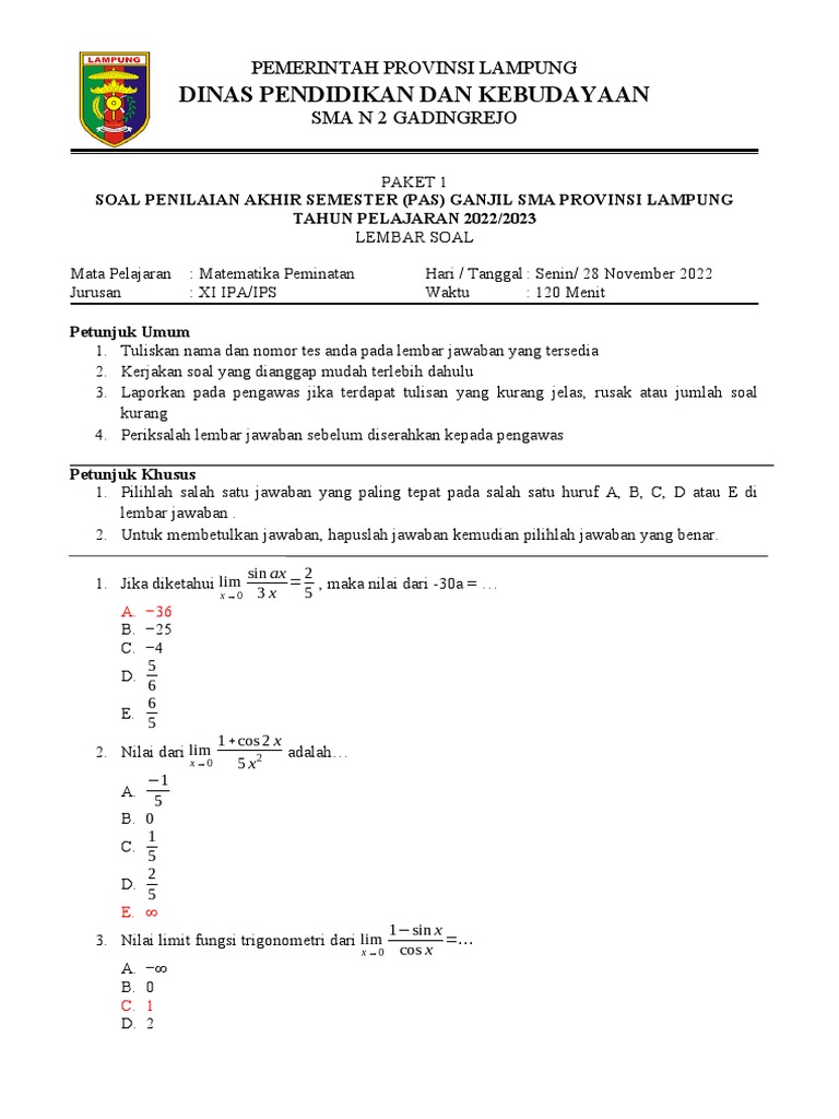 Soal Minat Pas Ganjil 2022-2023 | PDF