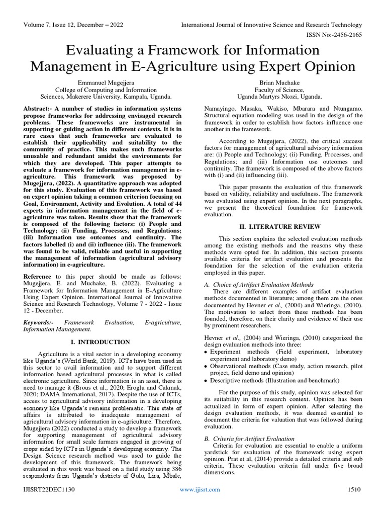 Evaluating A Framework For Information Management in E-Agriculture ...