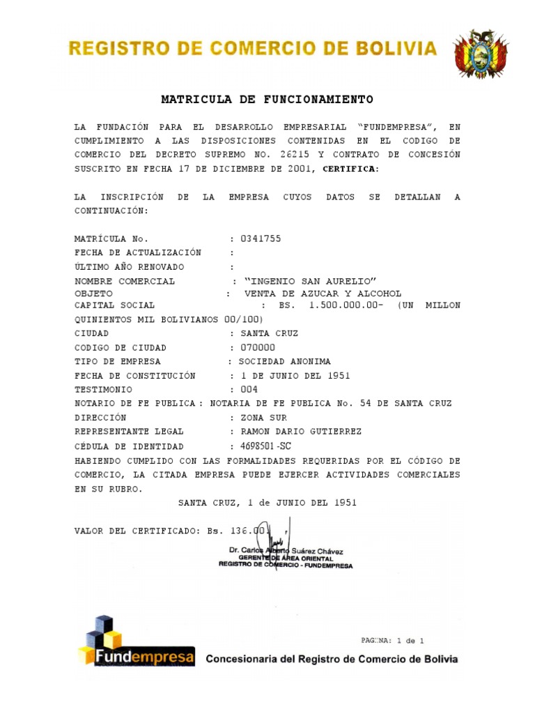 Registro de Comercio de Bolivia | PDF