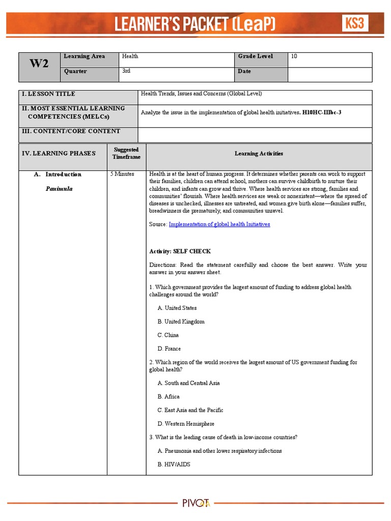 Edited Health 10 Q3 MELC No.3 Sico 1.0 NHS | PDF | Global Health | World Health Organization