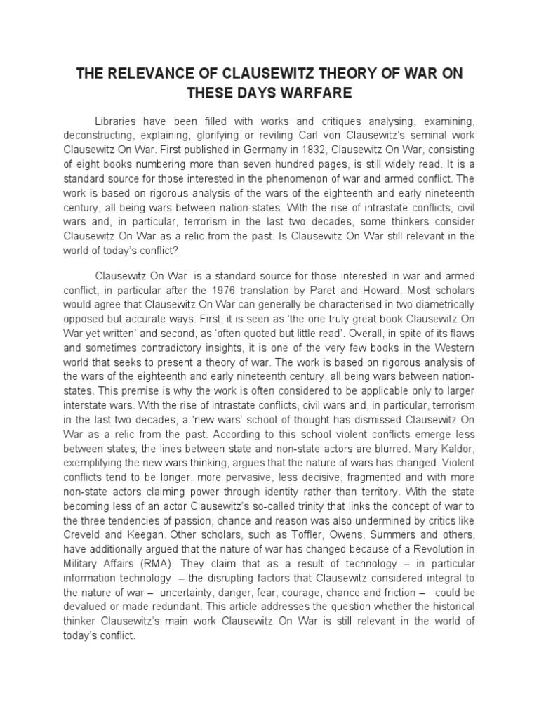 The Relevance of Clausewitz Theory of War On These Days Warfare | PDF ...