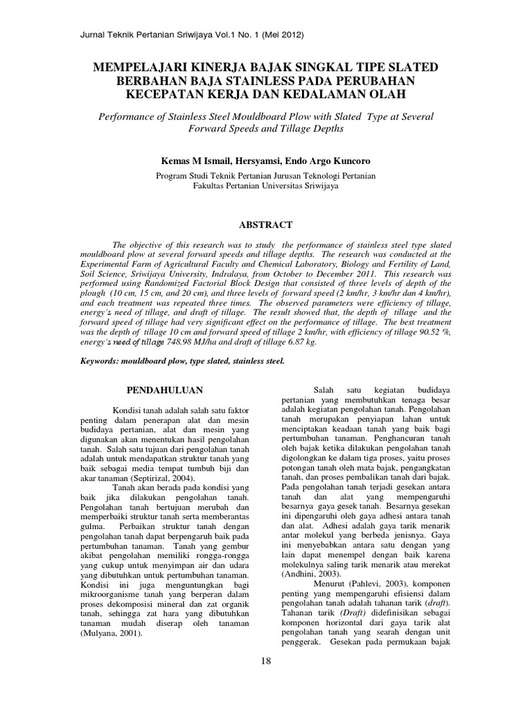 Kinerja Bajak Singkal Stainless Steel | PDF