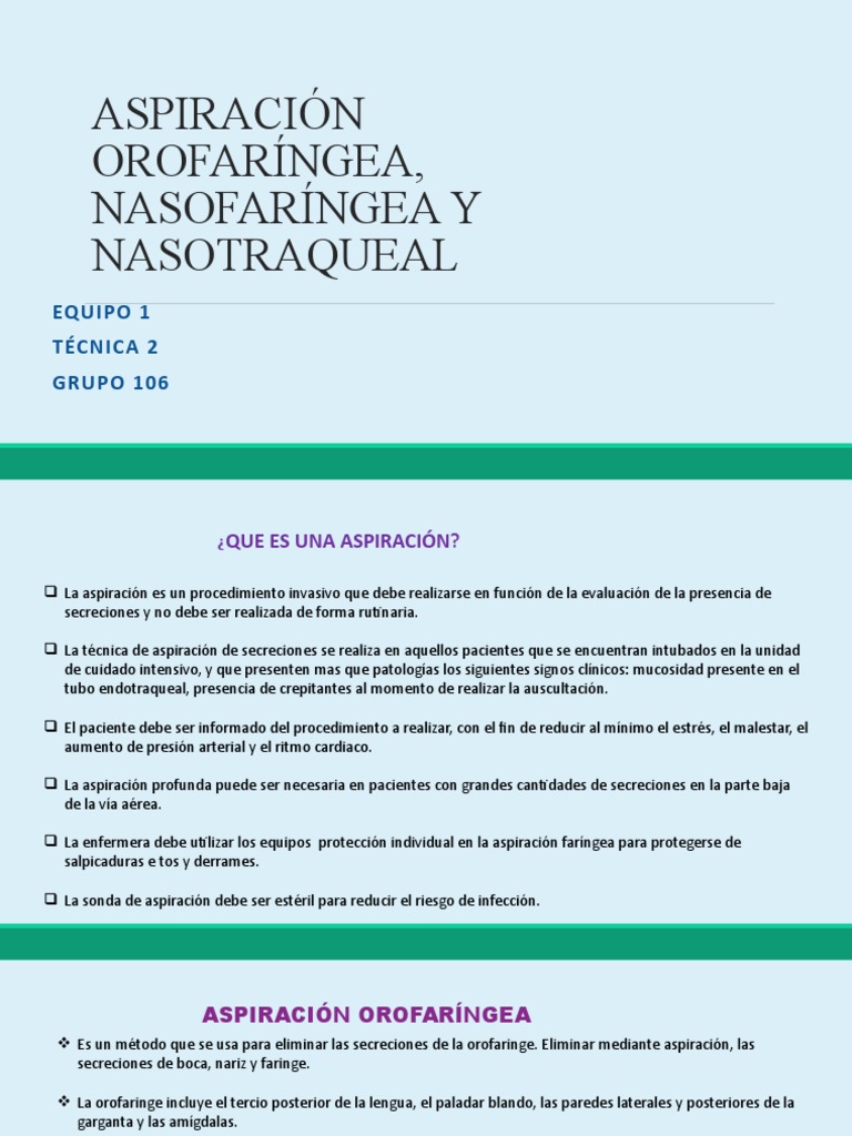 Aspiración Orofaríngea, Nasofaríngea y Nasotraqueal | PDF ...