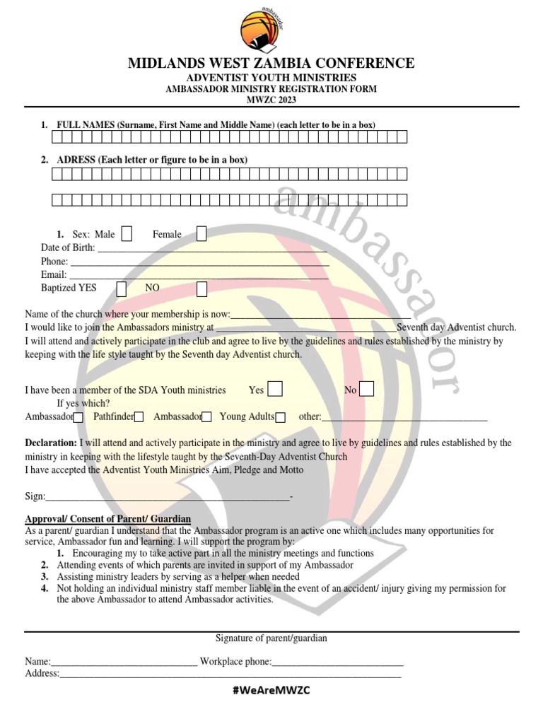 Ambasodor Form | PDF | Seventh Day Adventist Church | Apocalyptic Groups
