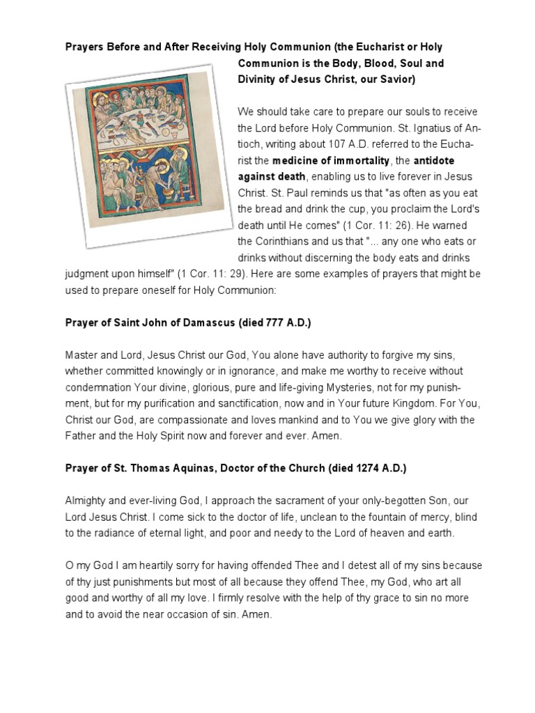 Prayers Before And After Communion Pdf Eucharist Jesus