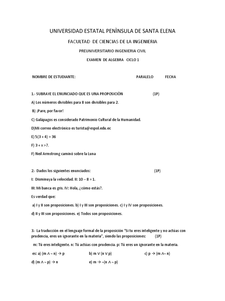Examen Algebra C1 22.2 | PDF | Proposición | Función (Matemáticas)