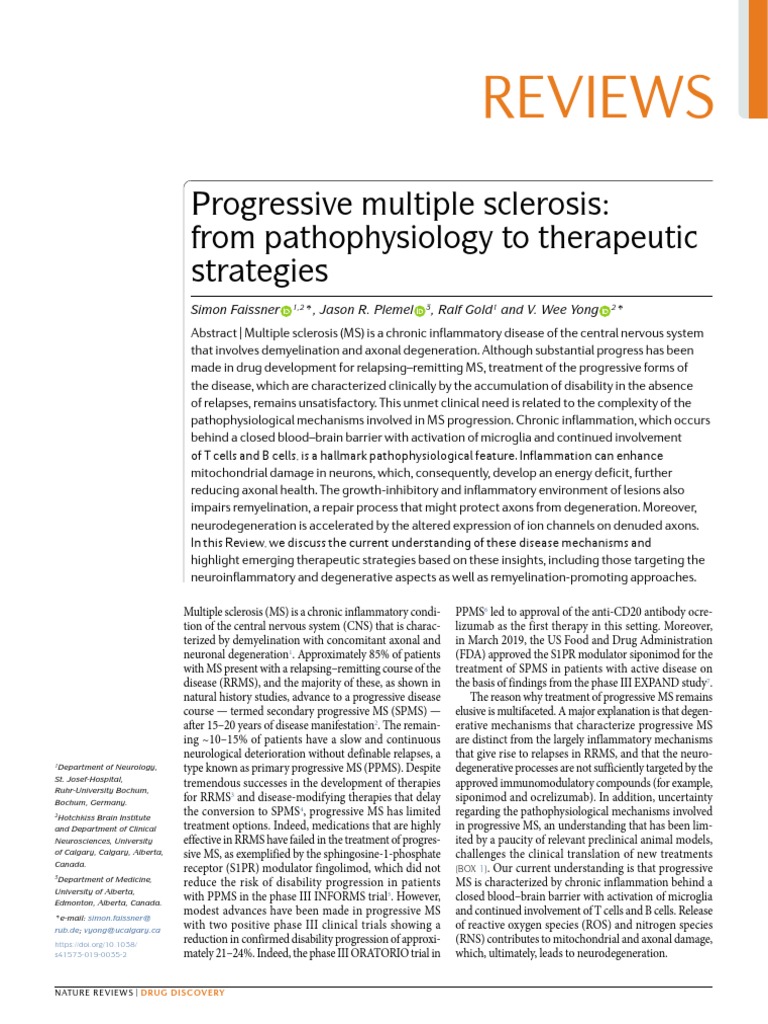 Progressive Multiple Sclerosis From Pathophysiology To Therapeutic Strategies | PDF | Multiple ...