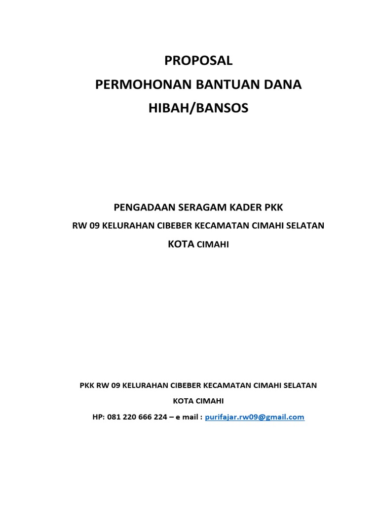 Proposal Permohonan Bantuan Dana untuk Pengadaan Seragam Kader PKK RW 09 Kelurahan Cibeber ...