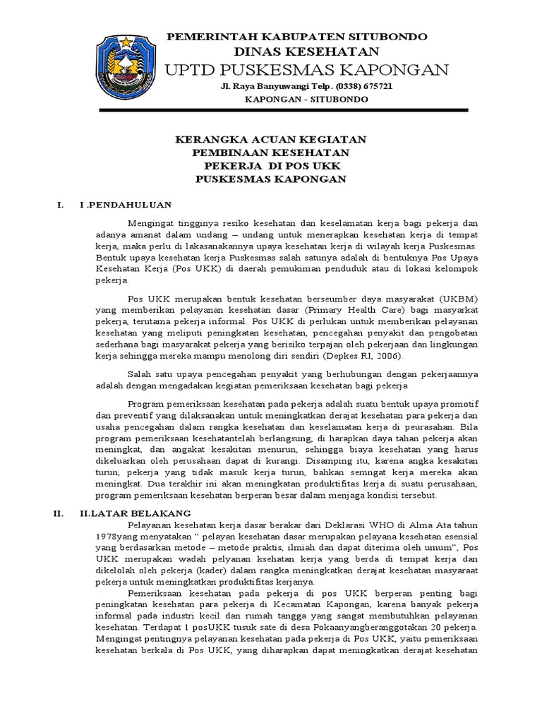 Kak Pembinaan Kesehatan Kerja Di Pos Ukk | PDF