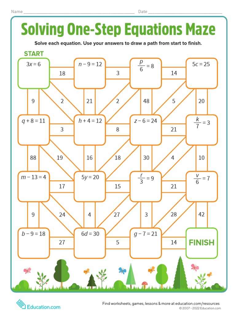 Solving-One-Step-Equations-Maze Nov11 | PDF