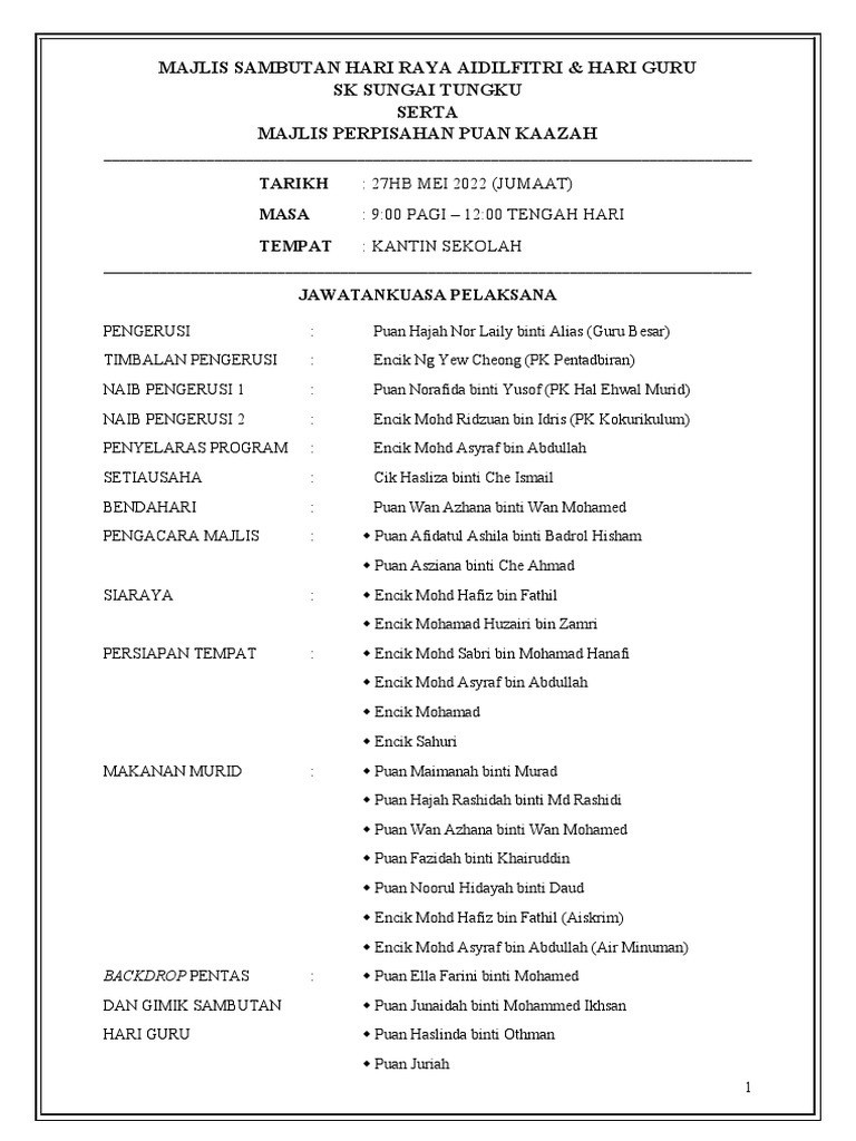Ajk Dan Tentatif Hari Raya Dan Hari Guru 2022 | PDF Ajk Dan Tentatif Hari Raya Dan Hari Guru 2022 | PDF