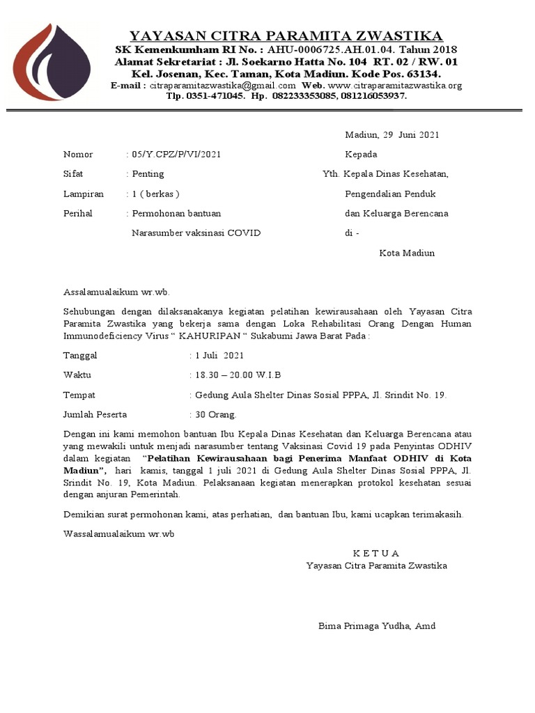 Surat Permohonan Narsum Dinkes | PDF