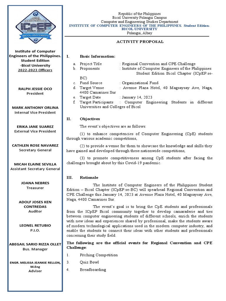 Regionals Convention and CPE Challenge Activity Proposal | PDF