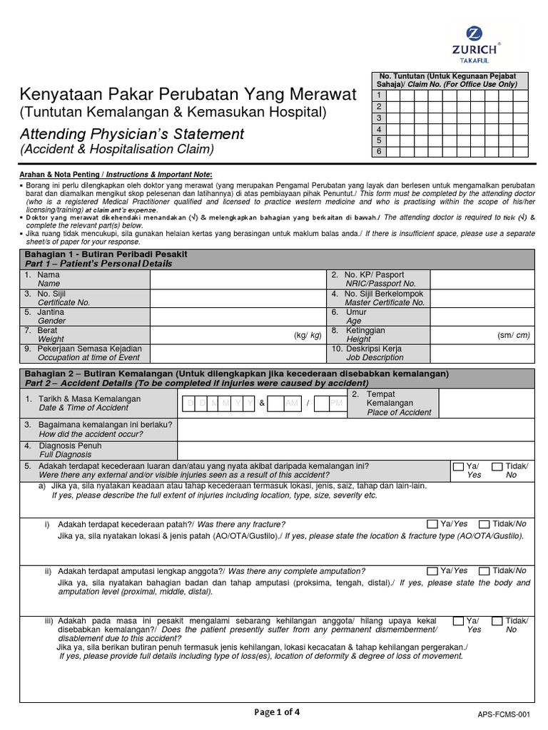 Judul: Borang Kenyataan Doktor untuk Tuntutan Kemalangan dan Kemasukan ...