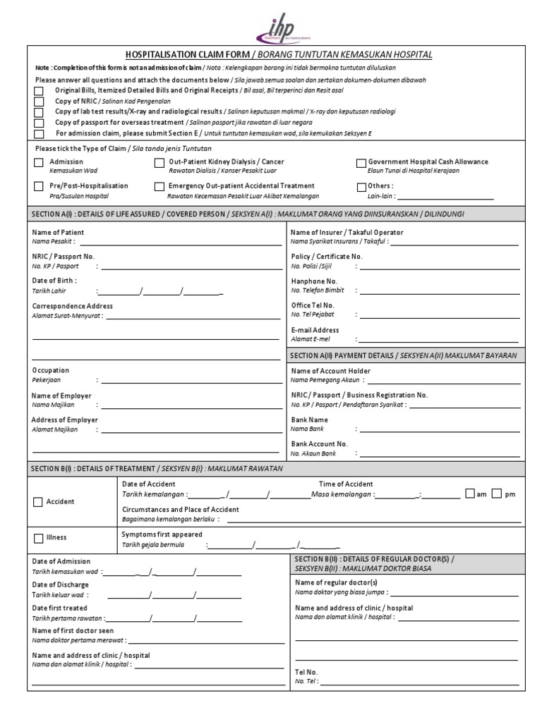 Hospitalisation Claim Form Guide | PDF | Mental Disorder | Human ...