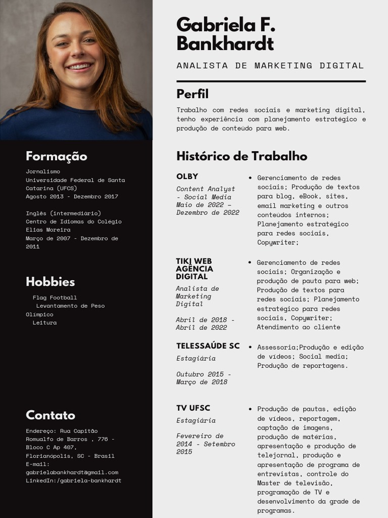 Gabriela F. Bankhardt - Currículo | PDF | Redes sociais | Cultura ...