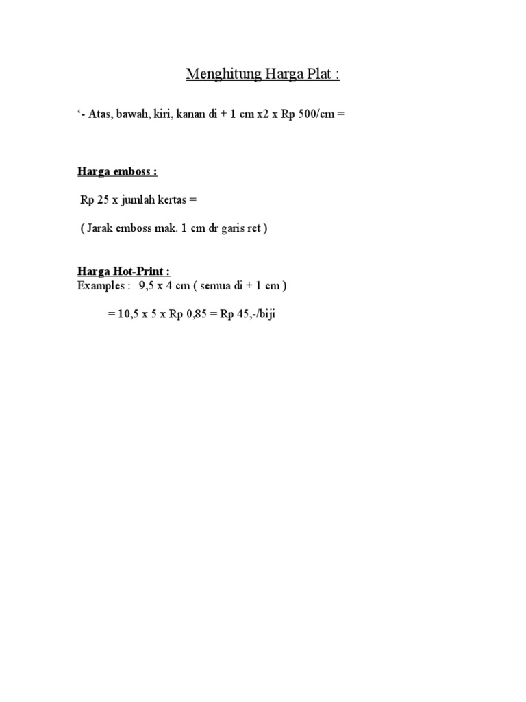 Menghitung Harga Emboss & Plat & Hotprint | PDF