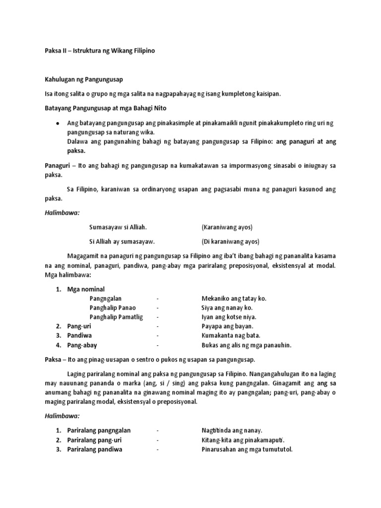 Paksa II Istruktura NG Wikang Filipino | PDF
