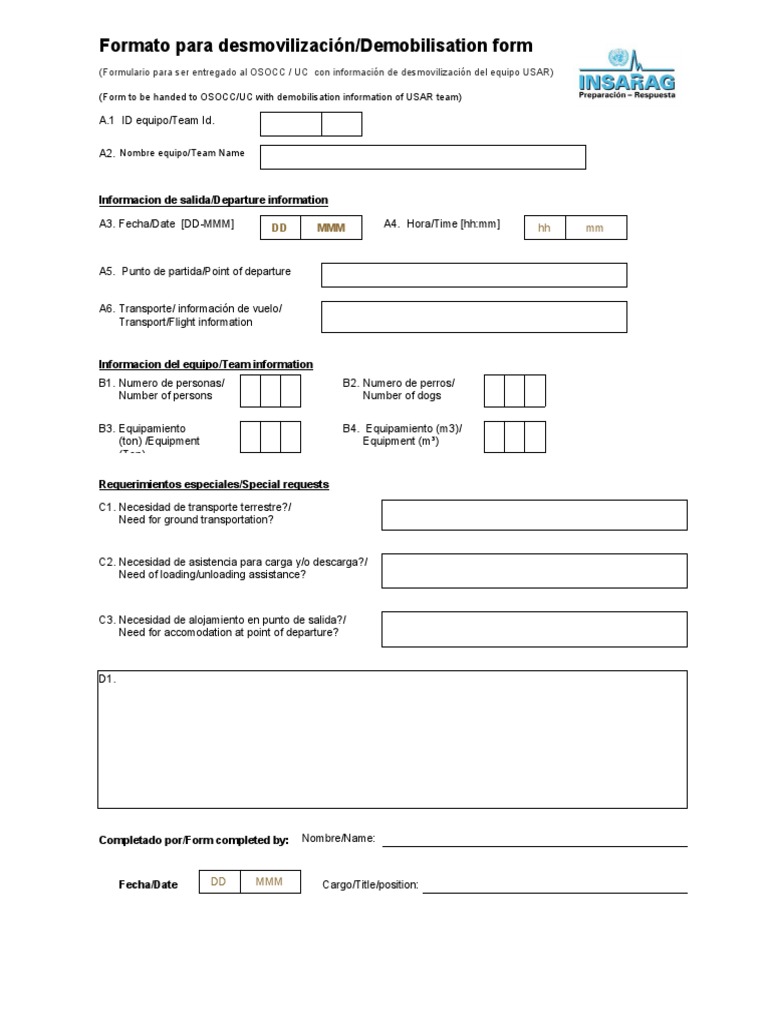 FORMULARIO DE DESMOVILIZACIN - Demobilisation Form | PDF
