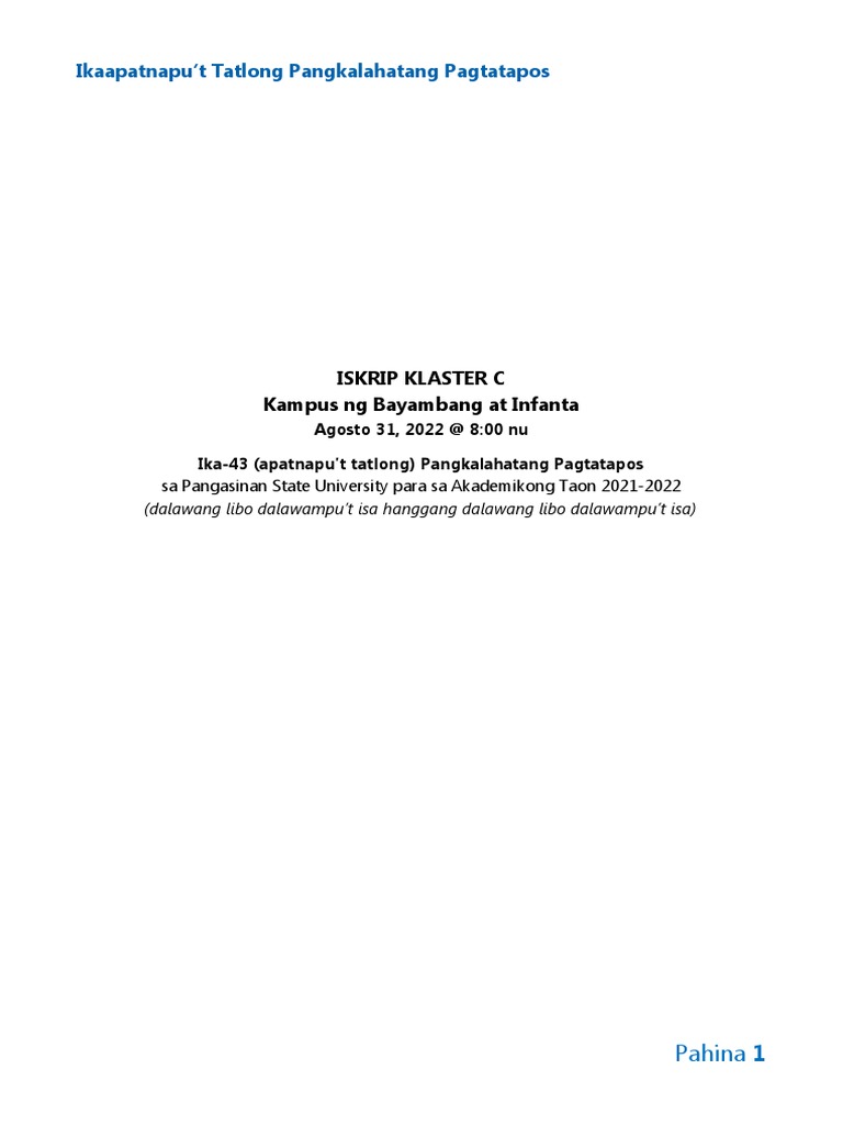 Cluster C Graduation Script Final Version | PDF