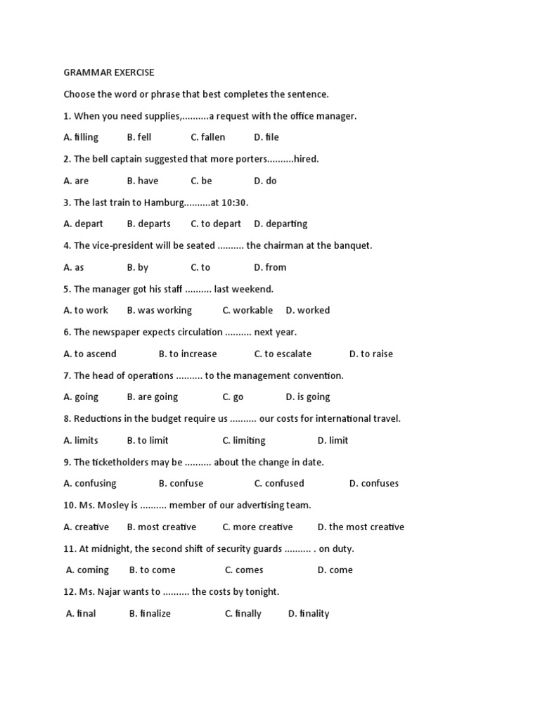 Grammar Exercise (Toiec) | PDF