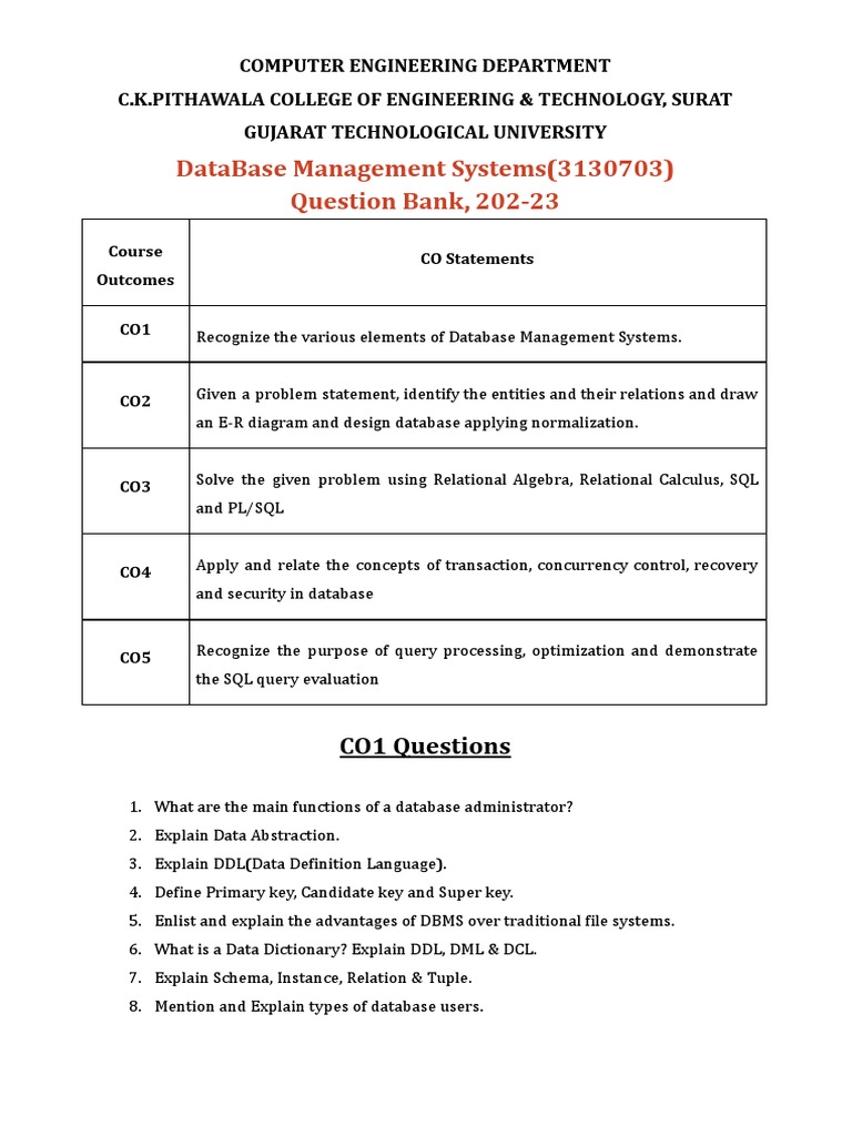 DBMS Question Bank | Download Free PDF | Databases | Relational Model