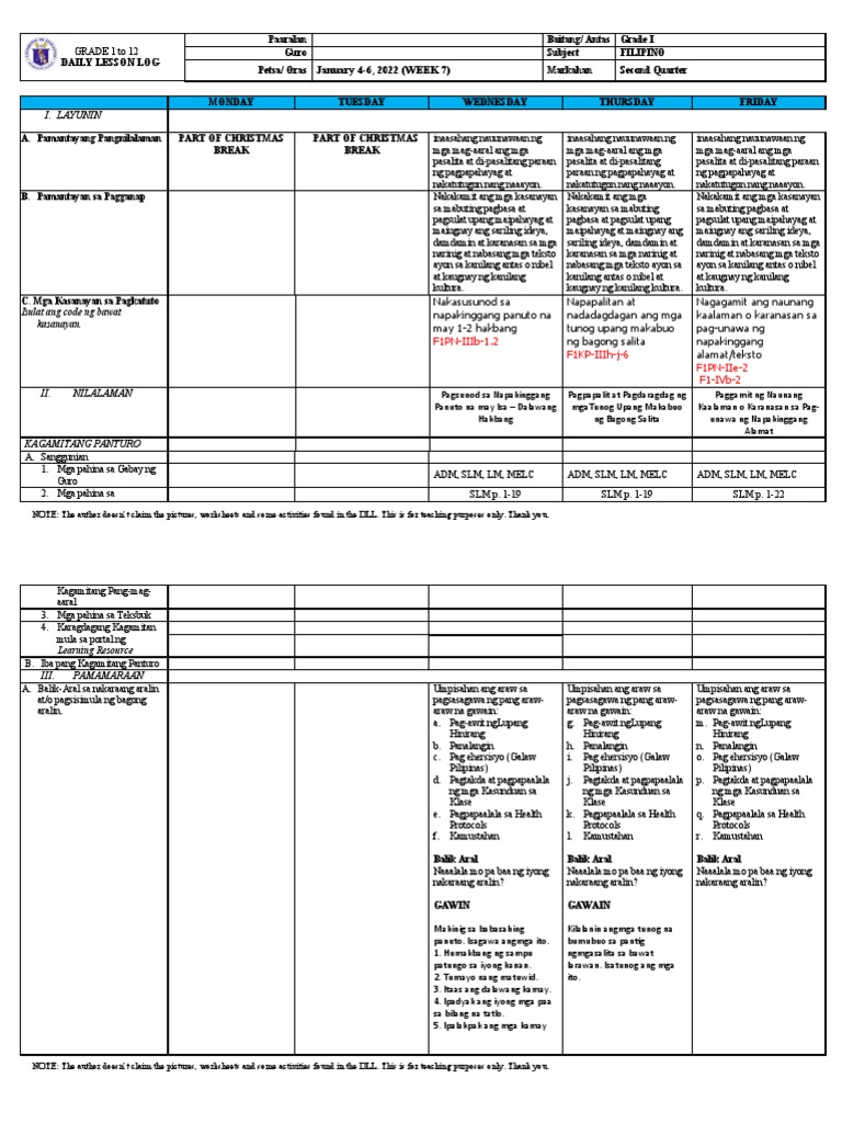 DLL Filipino Q2 W7 | PDF