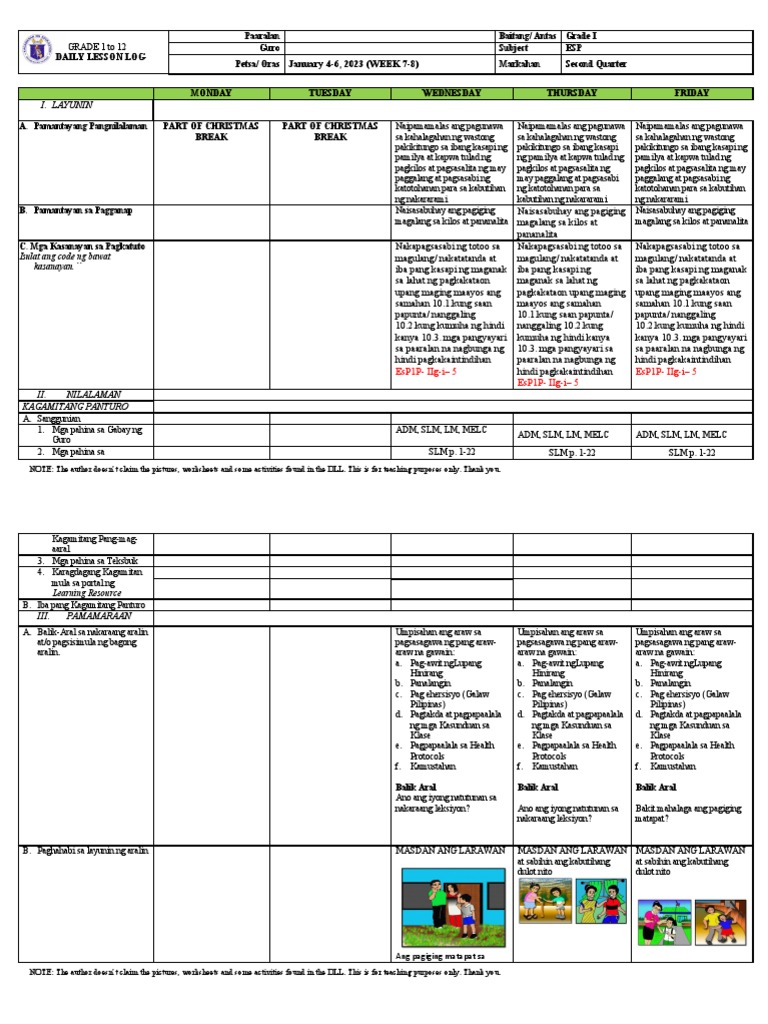 January 4-6, 2023 (WEEK 7-8) : I. Layunin | PDF
