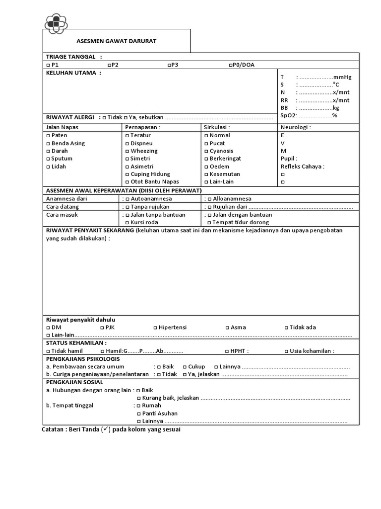 Formulir Asesmen Keperawatan Gawat Darurat | PDF