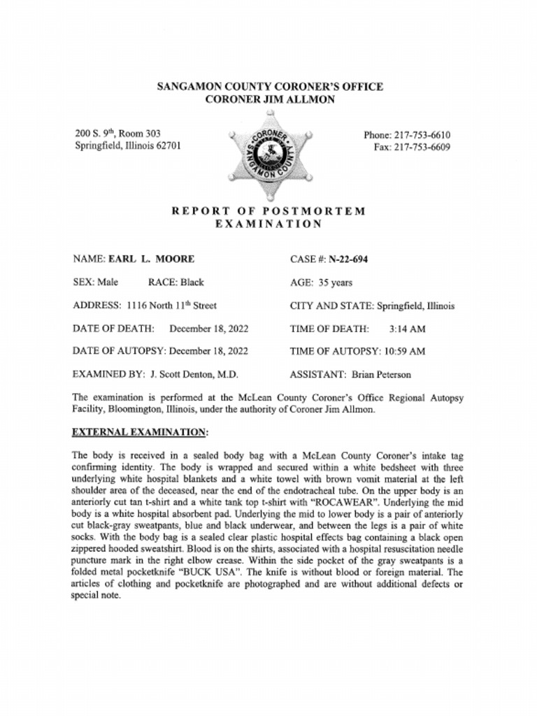 Earl Moore Jr. Final Autopsy Report Murder by Suffocation (Jan 8, 2023 ...